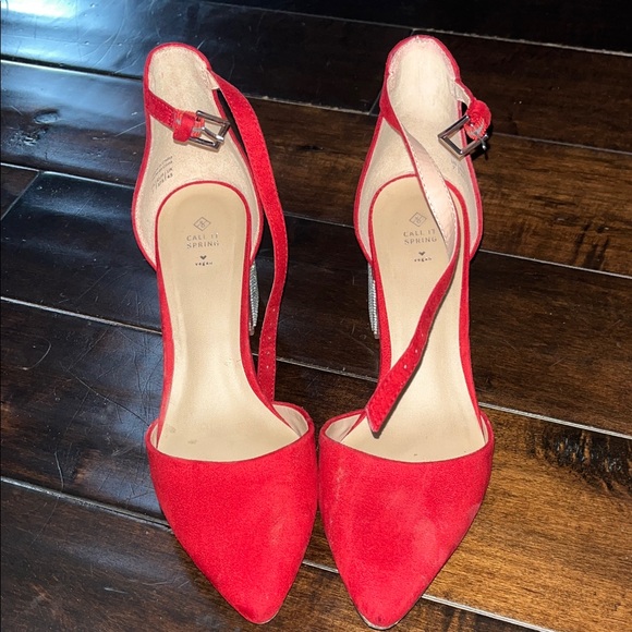 Call It Spring | Shoes | Call It Spring Red Suede Heels With Silver ...